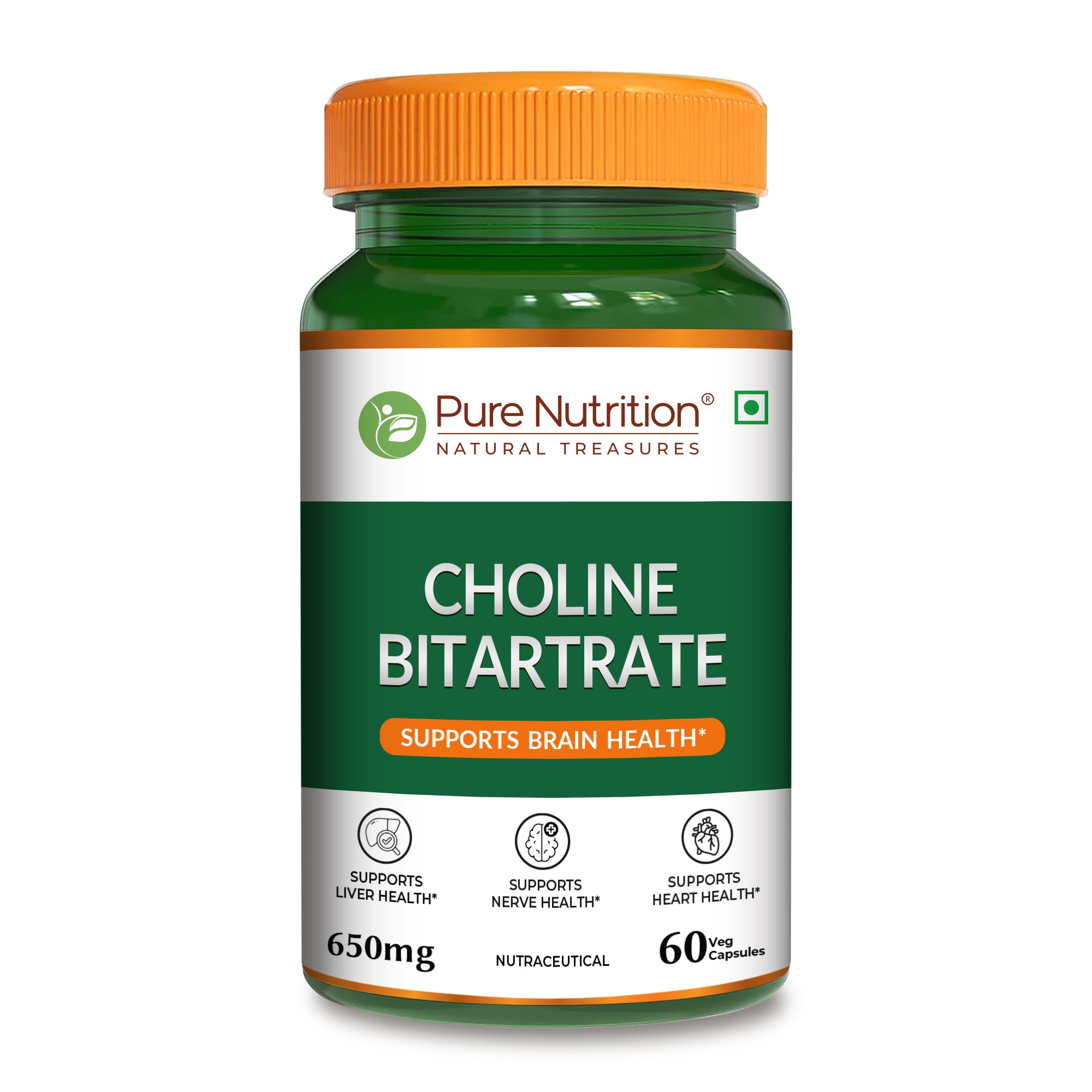 Pure Nutrition Choline Bitartrate 650mg | 60 Veg Capsules | Brain & Ne