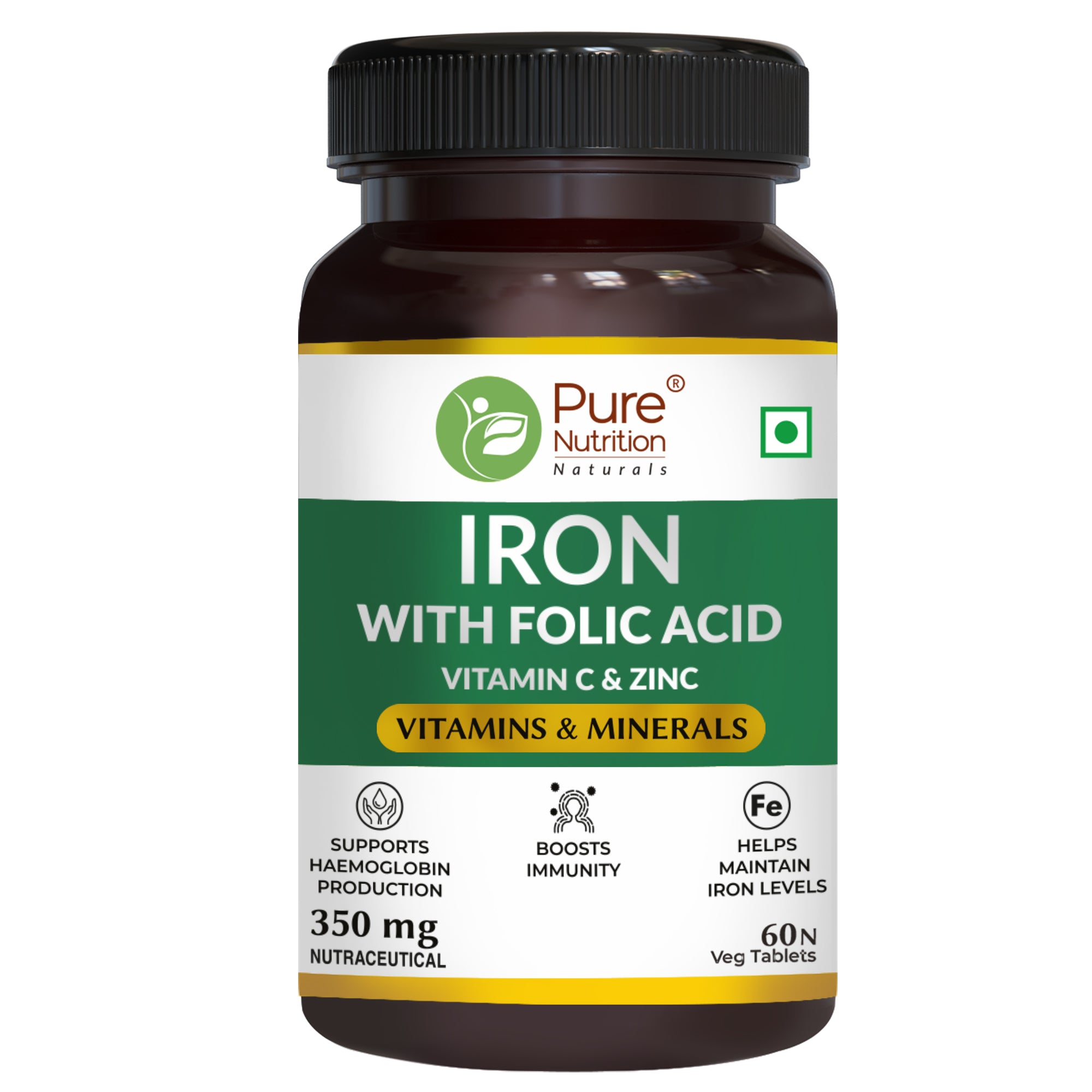 Iron with Folic Acid - 60 Tablets | Supports Haemoglobin Production an ...