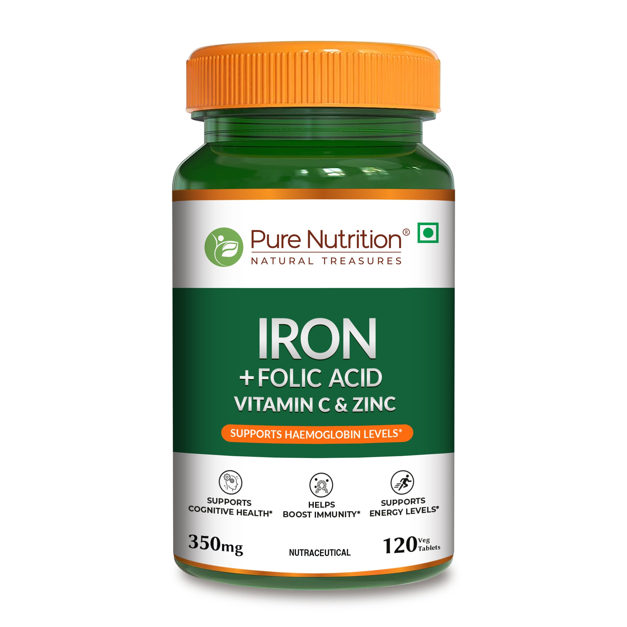 Iron with Folic Acid - 120 Tablets | Supports Haemoglobin Production a ...