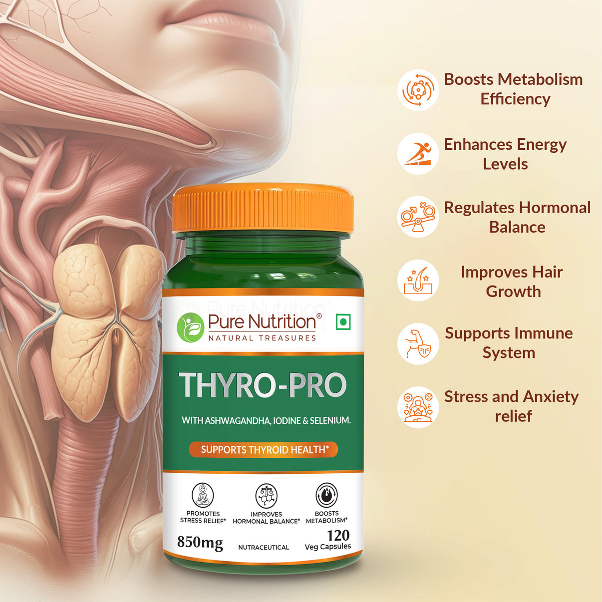 Thyroid Capsule – Thyro Pro 120 Veg Capsules | Thyroid Support – Pure ...